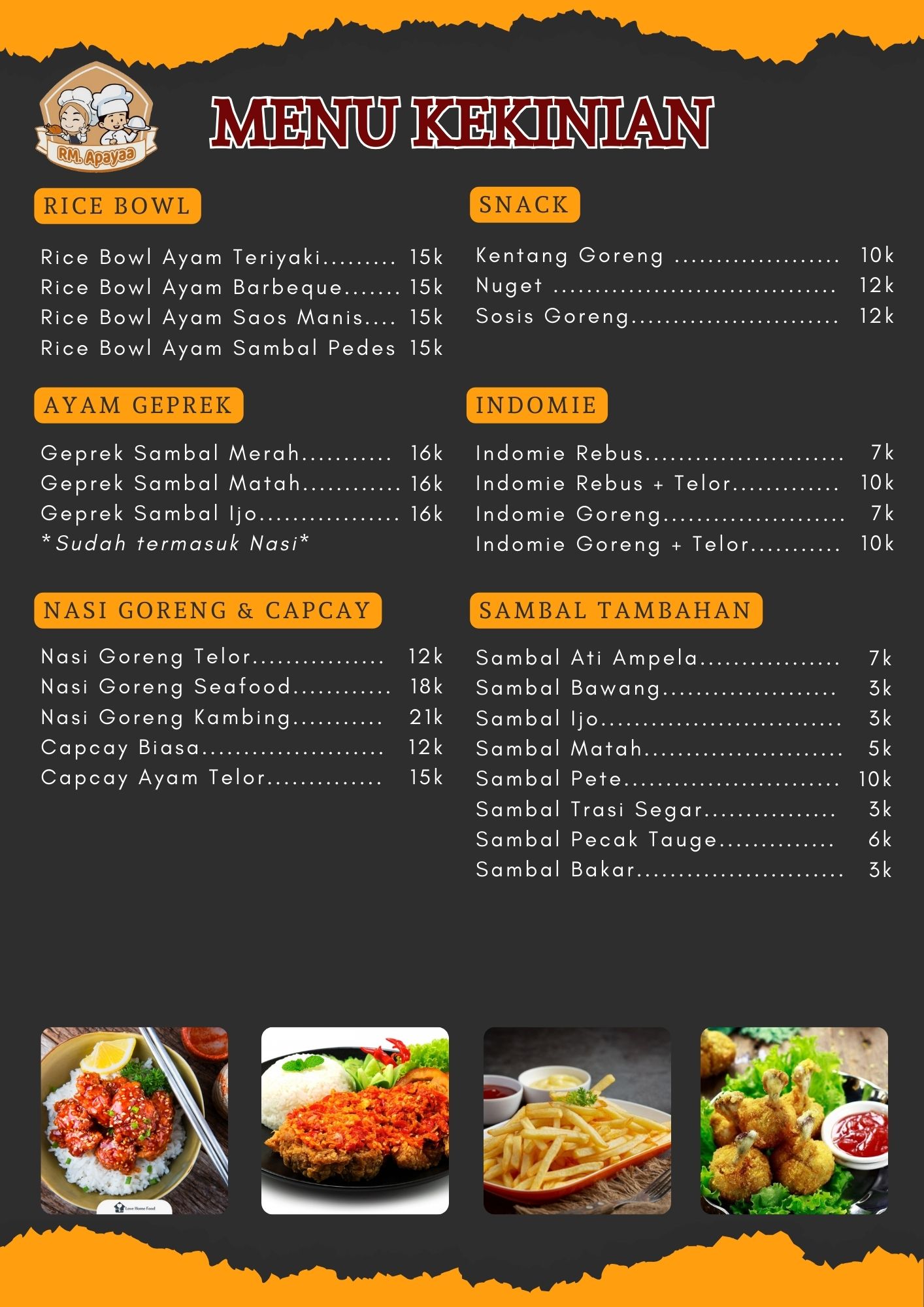 Menu Utama | RM. APAYAA Tuwel Kuliner Guci Tegal