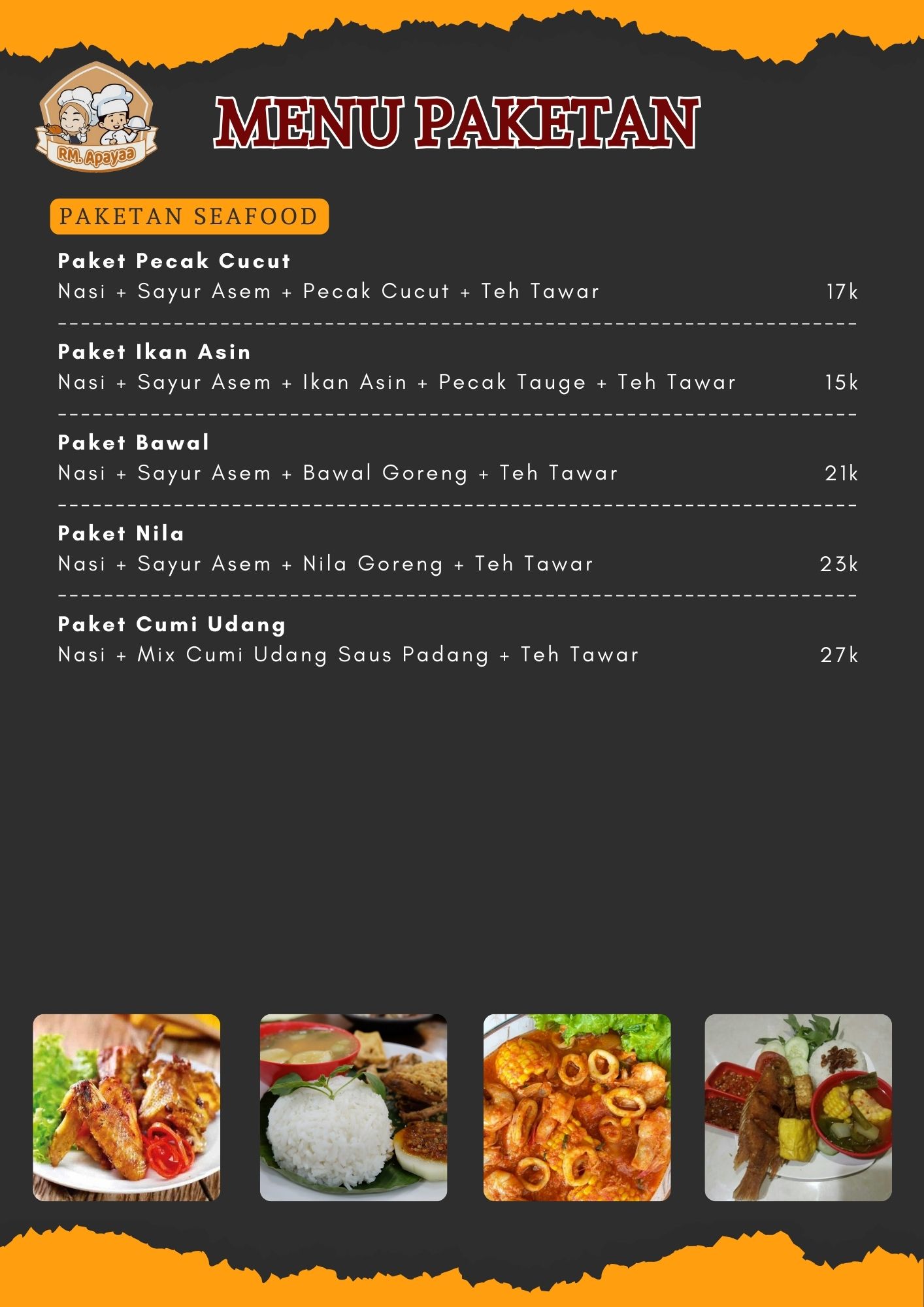 Menu Utama | RM. APAYAA Tuwel Kuliner Guci Tegal